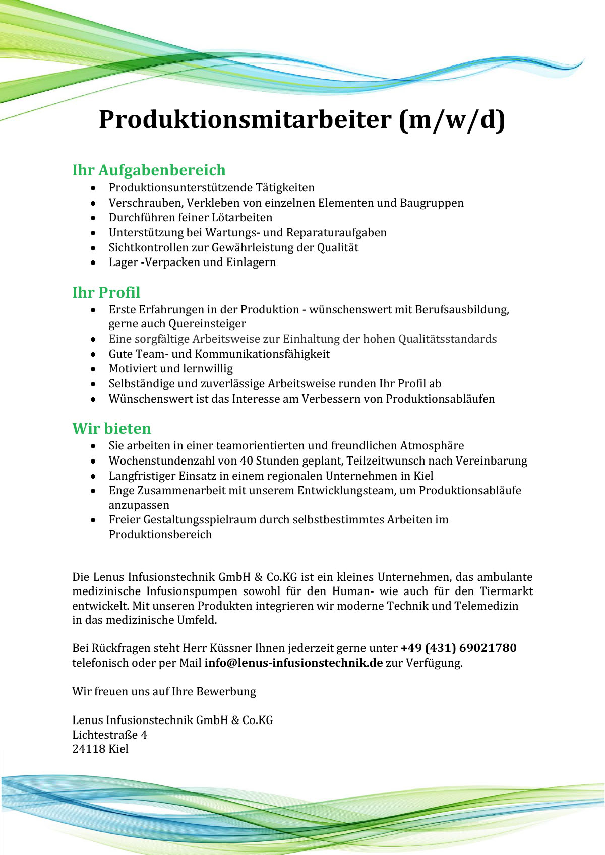 Karriere - Lenus Infusionstechnik